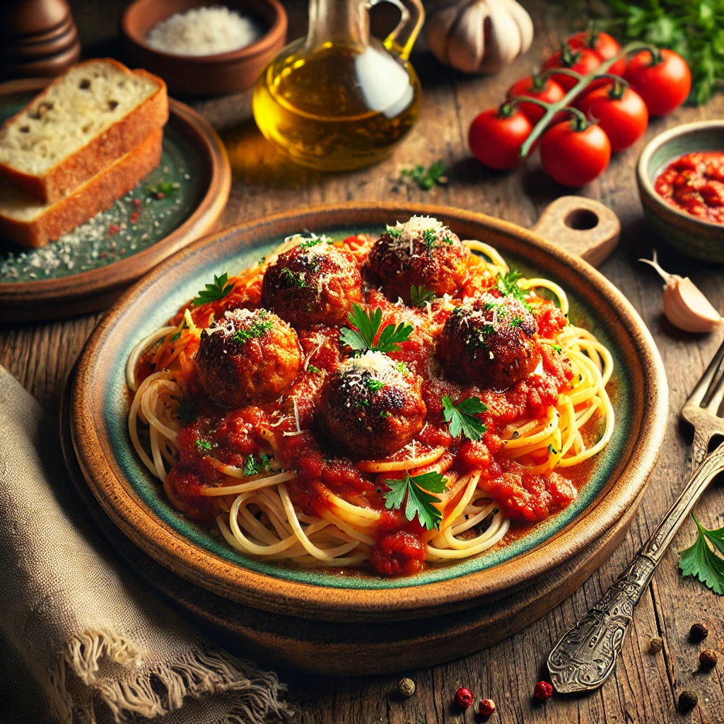 Spaghetti con Polpette di Manzo alla Crema Piccante di Pomodoro